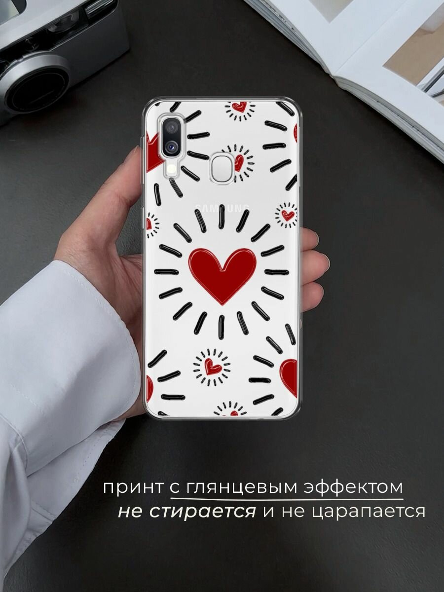 Чехол на Samsung Galaxy A40 / Самсунг Галакси А40 с принтом "Бордовые сердца паттерн" — фото 1