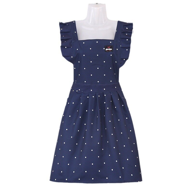 Женский фартук в горошек во французском стиле, фартуки в стиле принцессы с рукавами-оборками, водонепроницаемый и маслостойкий полиэстеровый фартук для приготовления пищи на кухне, уборки или повседневной работы по дому