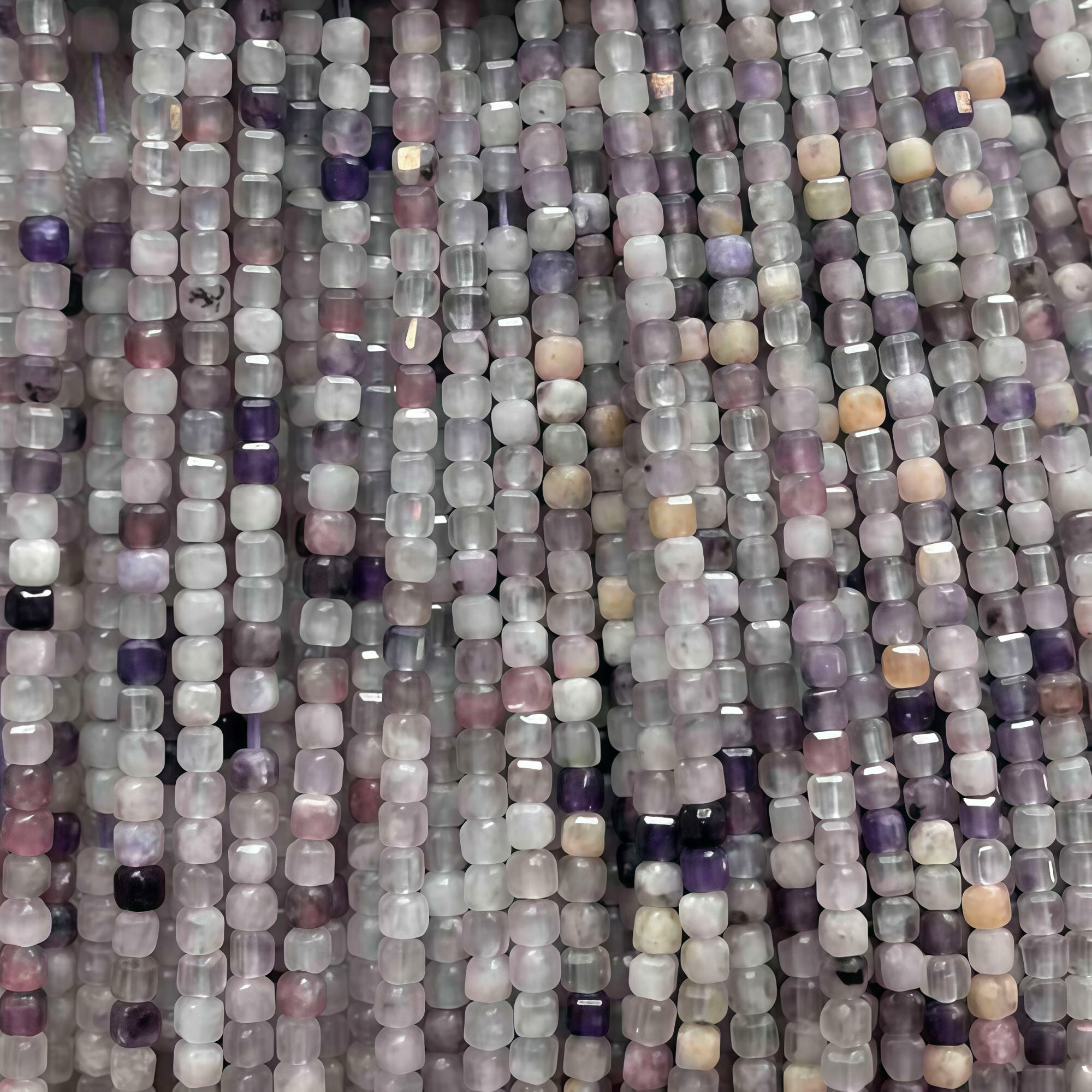 Бусины каменные, лепидолит, кубики граненые, 2.2мм, 160 шт, низка