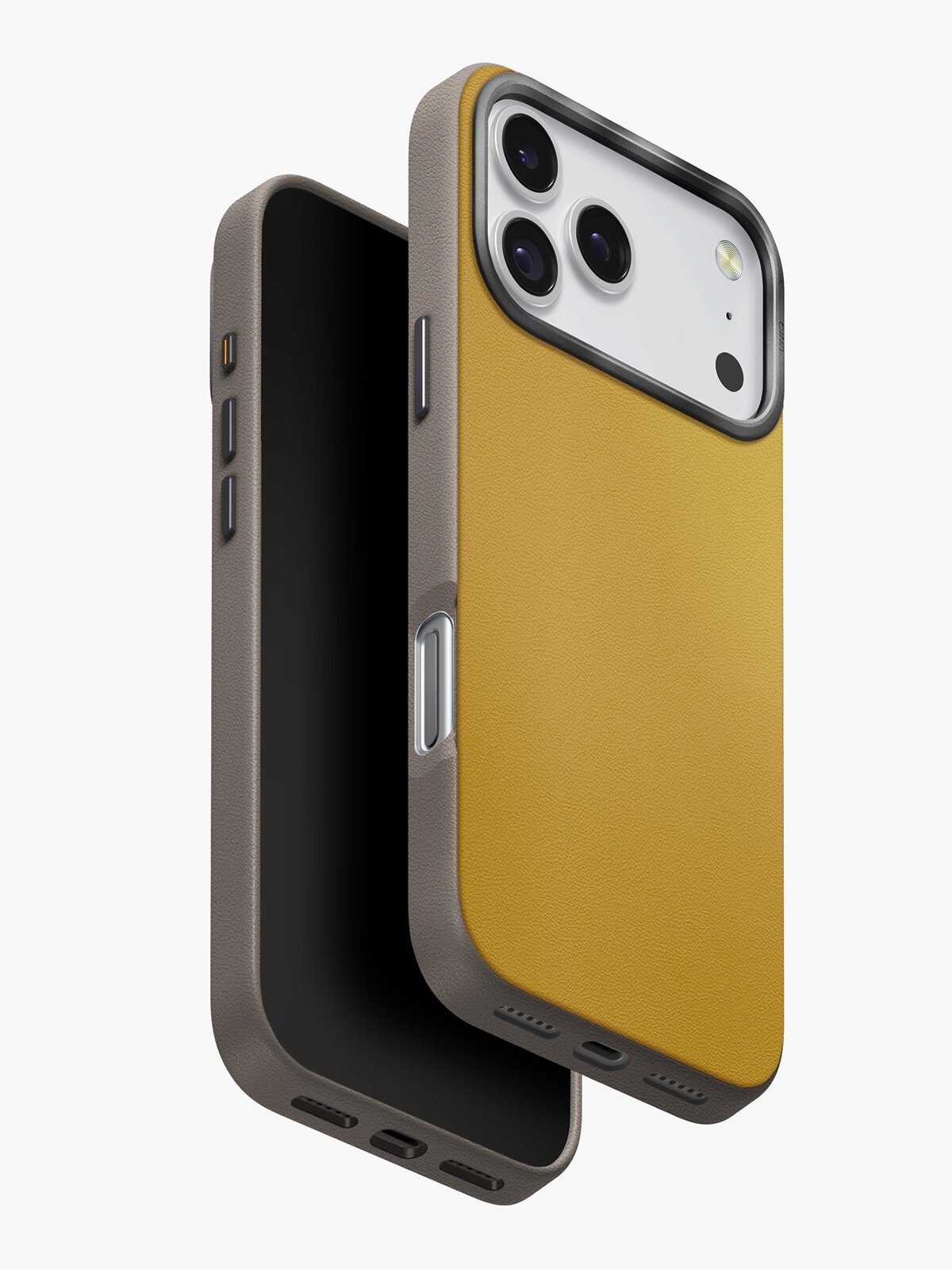 Uniq чехол с MagSafe для iPhone 17 Pro Max, Lyden DS из премиум экокожи, Canary Yellow/Flint Grey