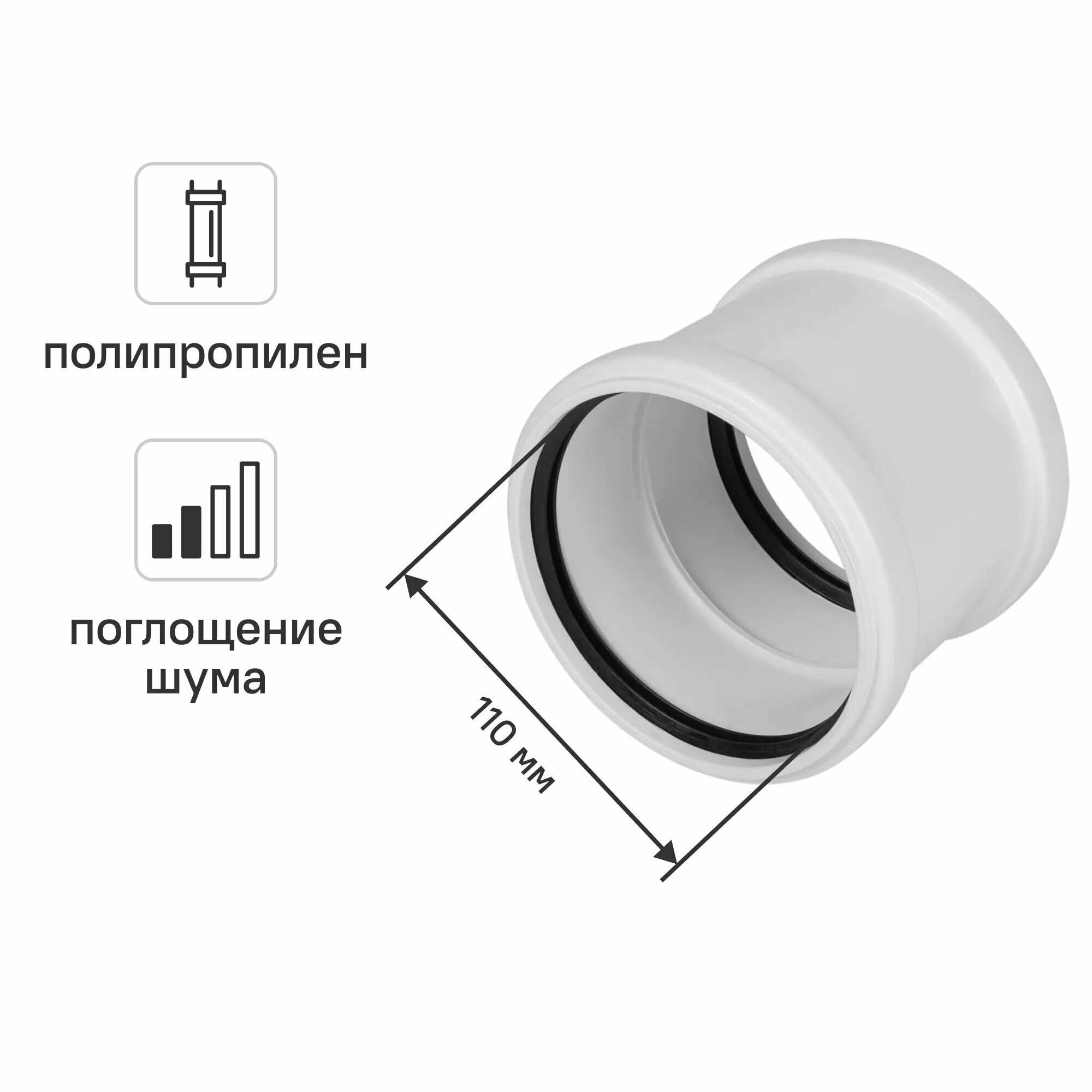 Equation муфта двухраструбная 110 мм с шумопоглощением из полипропилена для водоснабжения
