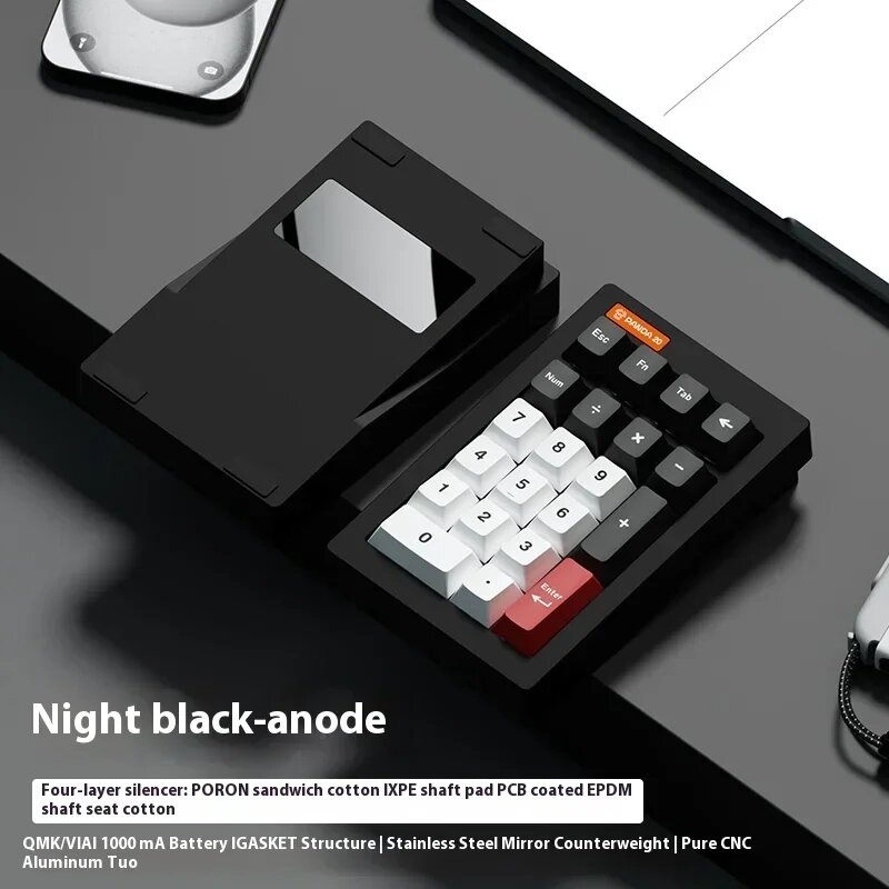 Механическая клавиатура Panda 20, алюминиевый сплав, трехрежимная RGB с ЧПУ, горячая замена, индивидуальная мини-цифровая клавиатура, поддержка QMK VIA, Black, Kailh Snow Switch