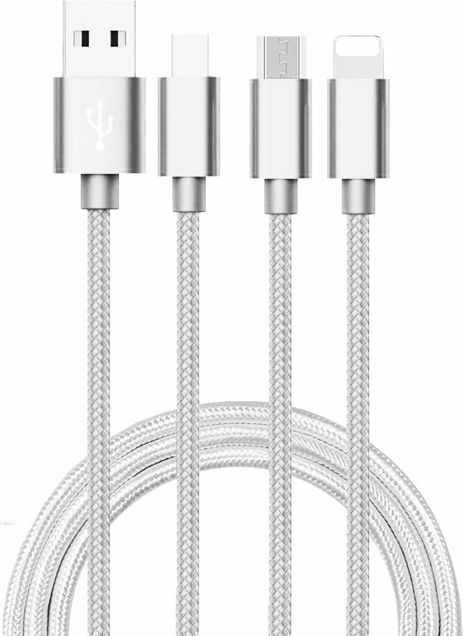 Кабель USB A 2.0-USB Type-C, USB B micro серебряный 1,2м Атом