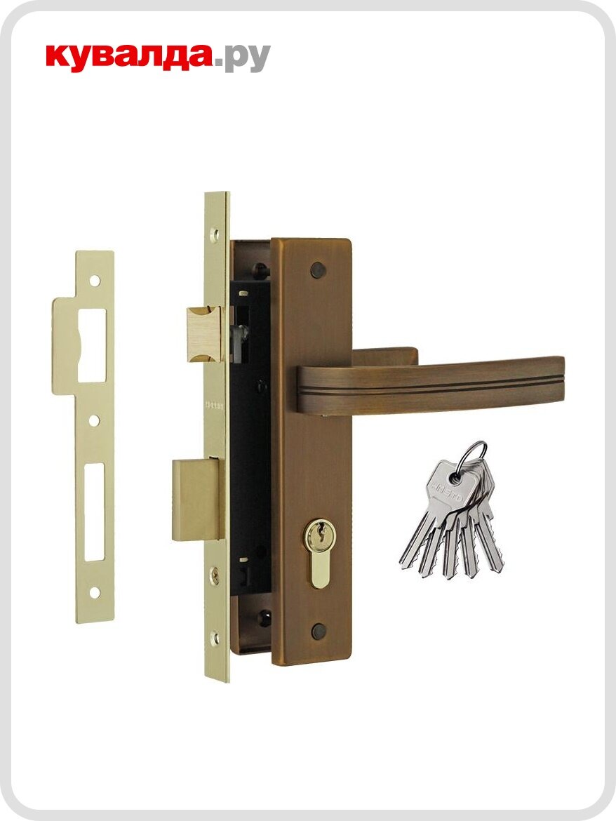 Замок врезной нора-м 106-70 цилиндровый комплект с ручками "Матовый кофе"