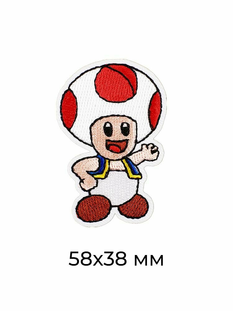 Нашивка Тоад Гриб 58x38 мм, Super Mario Bros, Заплатка на одежду, Термоаппликация