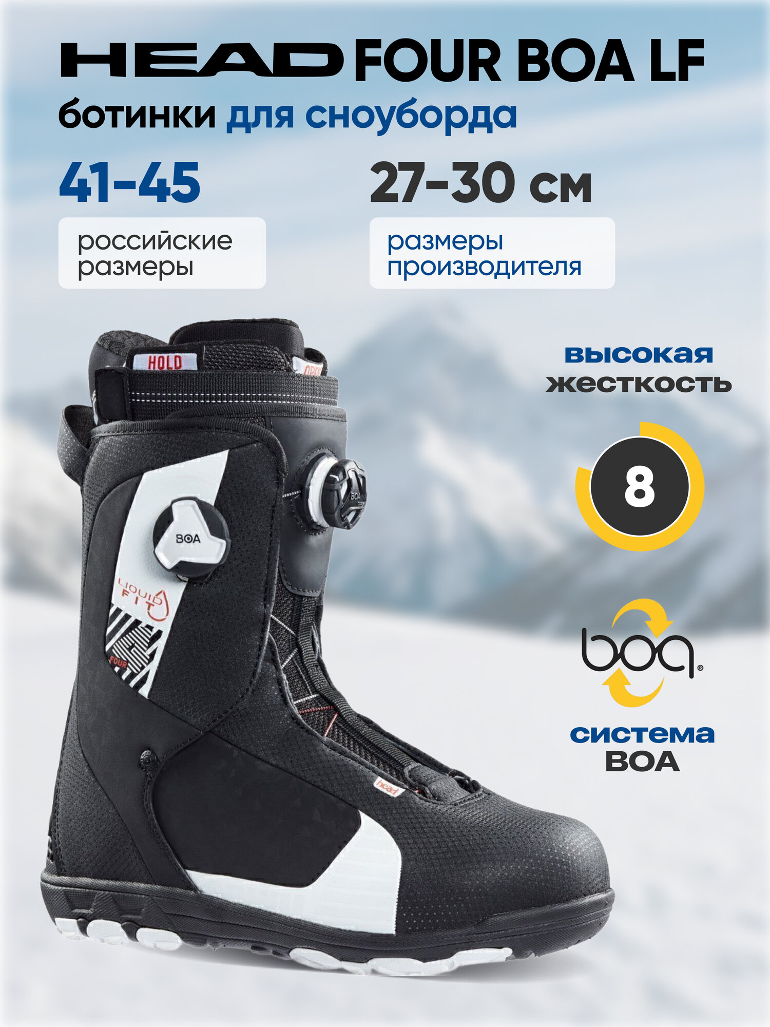 Ботинки сноубордические HEAD FOUR BOA LF Focus (24/25) Black, 28,5 см