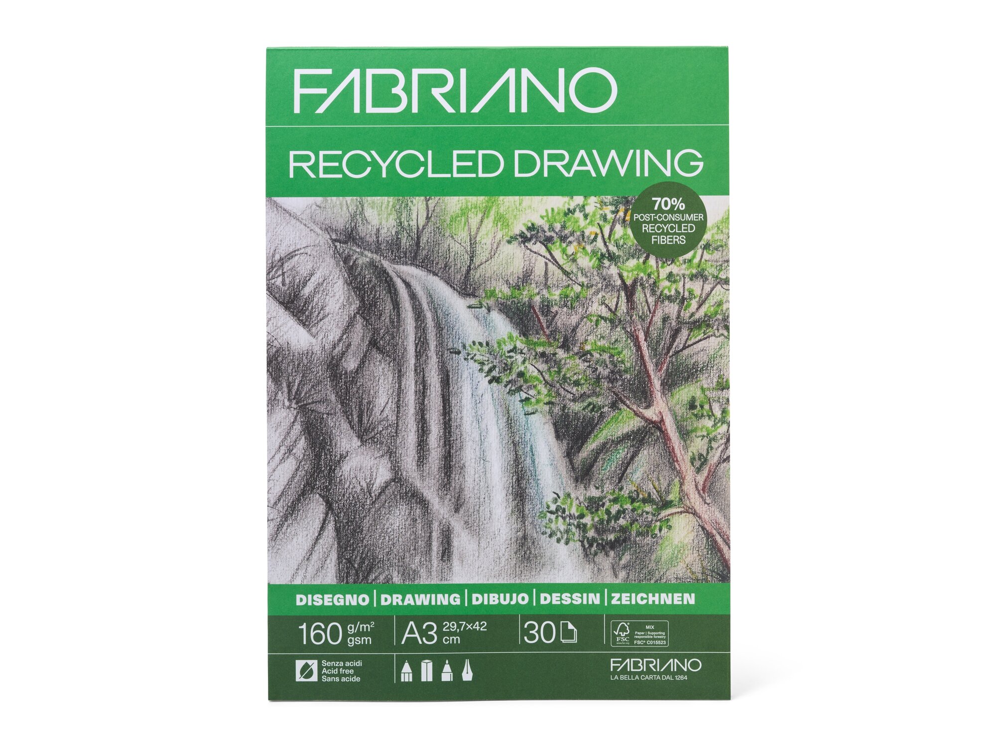 Альбом для графики RECYCLED DRAWING 160г/кв. м (А3) 297х420мм 30л. мелкое зерно склейка