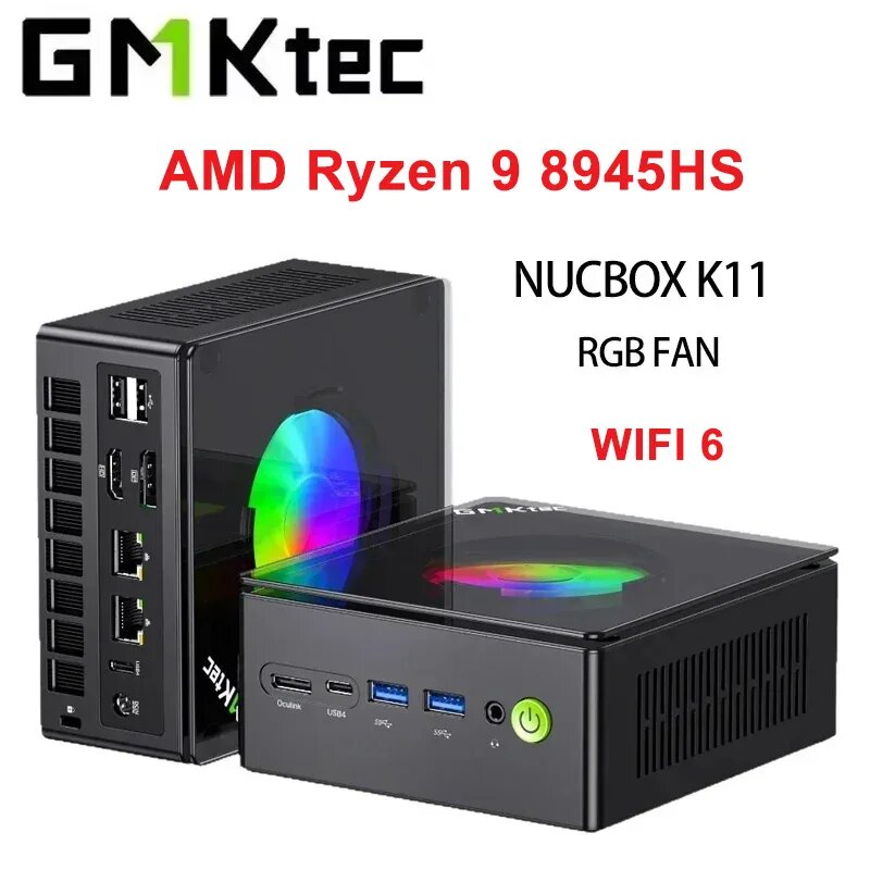 Мини-ПК GMKtec K11 K8 PLUS M7 AMD Ryzen R9 8945HS R7 8845HS 6850H Windows 11 WIFI6 2*DDR5 USB4.0 2.5G LAN Oculink Gamer Компьютер