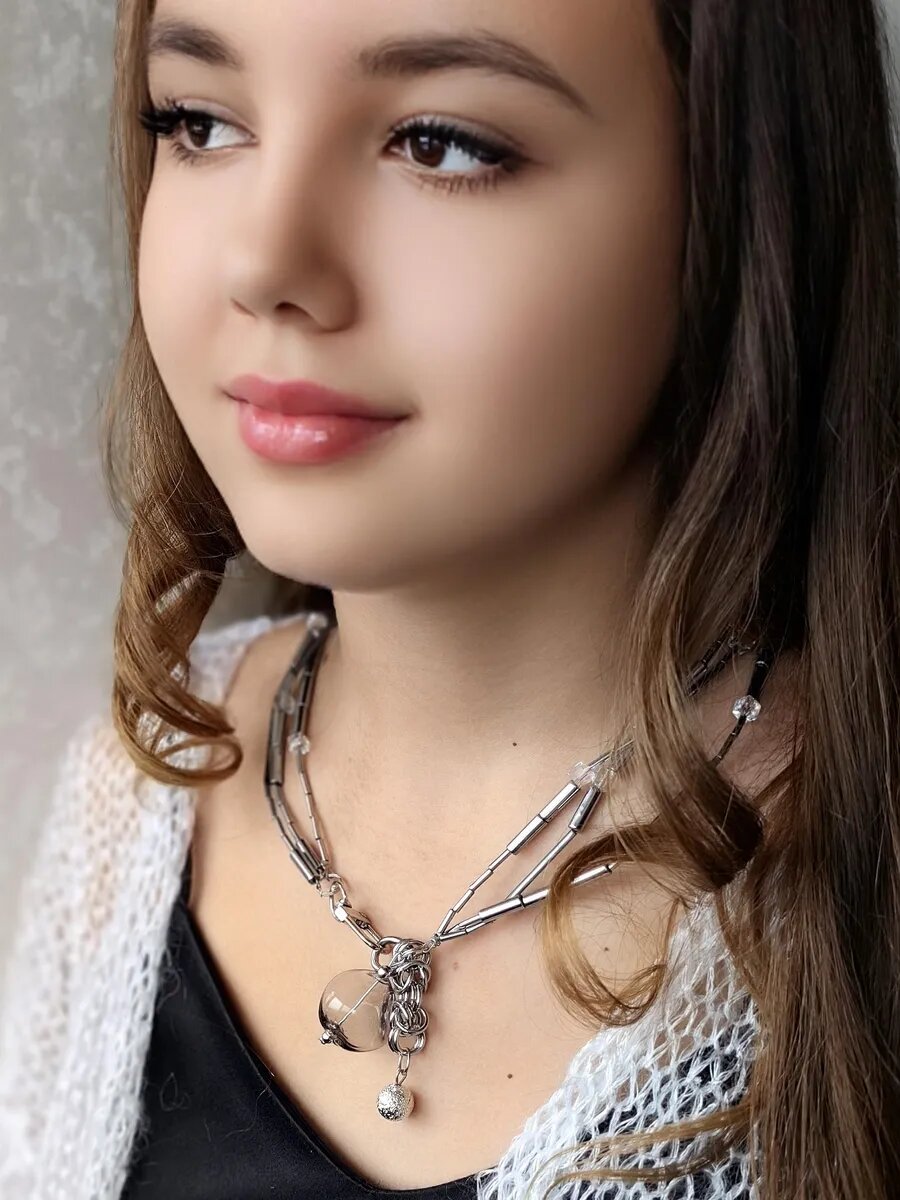 Колье, стекло, гематит, муранское стекло