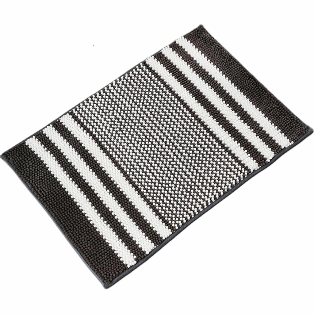 Двухцветный коврик из катионного шенилла для спальни, полосатый ковер для ванной-400 мм x 600 мм-темно-серый