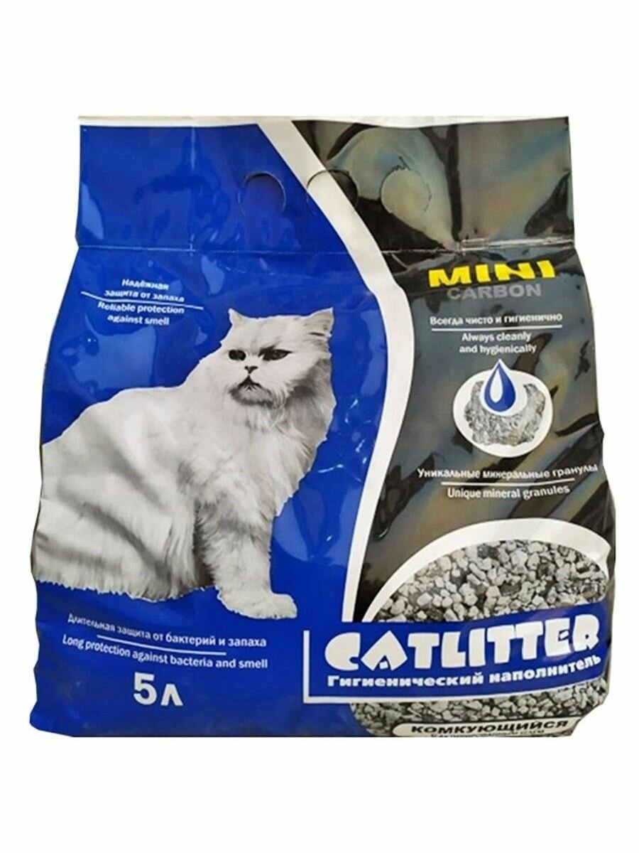 Наполнитель комкующийся 5л Catlitter Mini Carbon с углем
