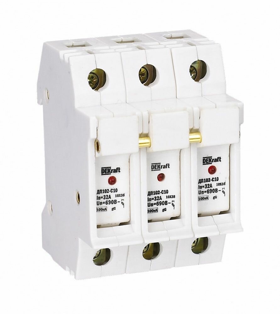 Вставка-держатель DEKraft ДП-102-3P, С10, подключение питания сверху или снизу
