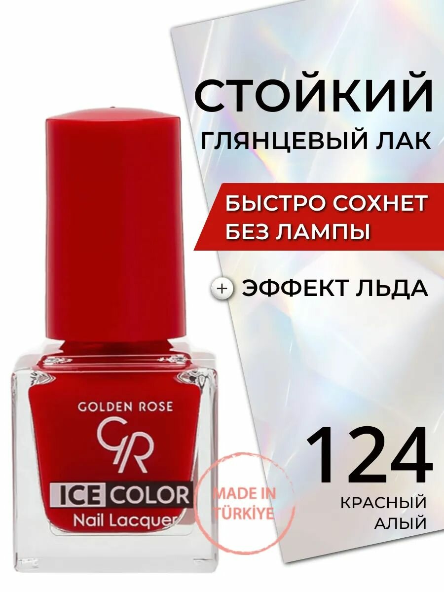 Golden Rose Лак для ногтей Ice Color mini, тон 124 Глянцевый блеск, плоская кисточка