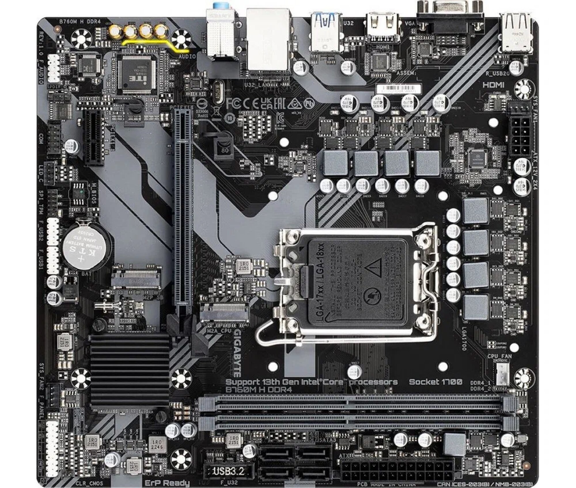 Материнская плата Gigabyte B760M H DDR4, Soc-1700, Intel B760, mATX