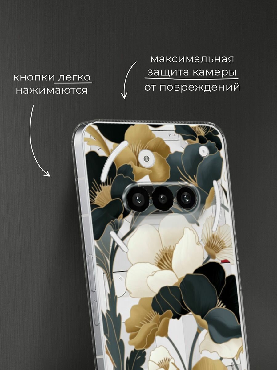 Чехол на Nothing Phone 3a / Нотинг Фон 3а с принтом Золотые цветы — фото 1