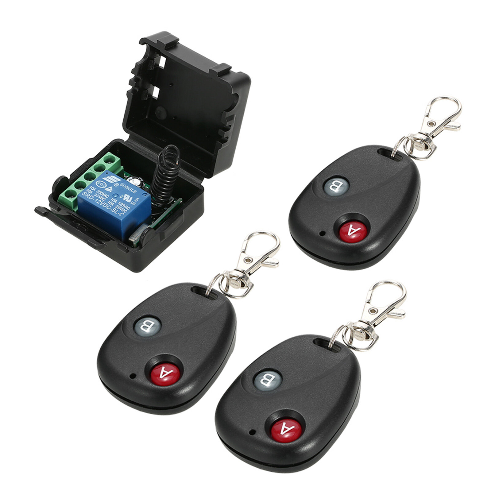 Модуль беспроводного реле Smart Home 433Mhz DC 12V 1CH с приемником и передатчиком, универсальный пульт дистанционного управления 1527, 1 плата приемника, 1 коробка для предохранителя, 3 пульта дистанционного управления