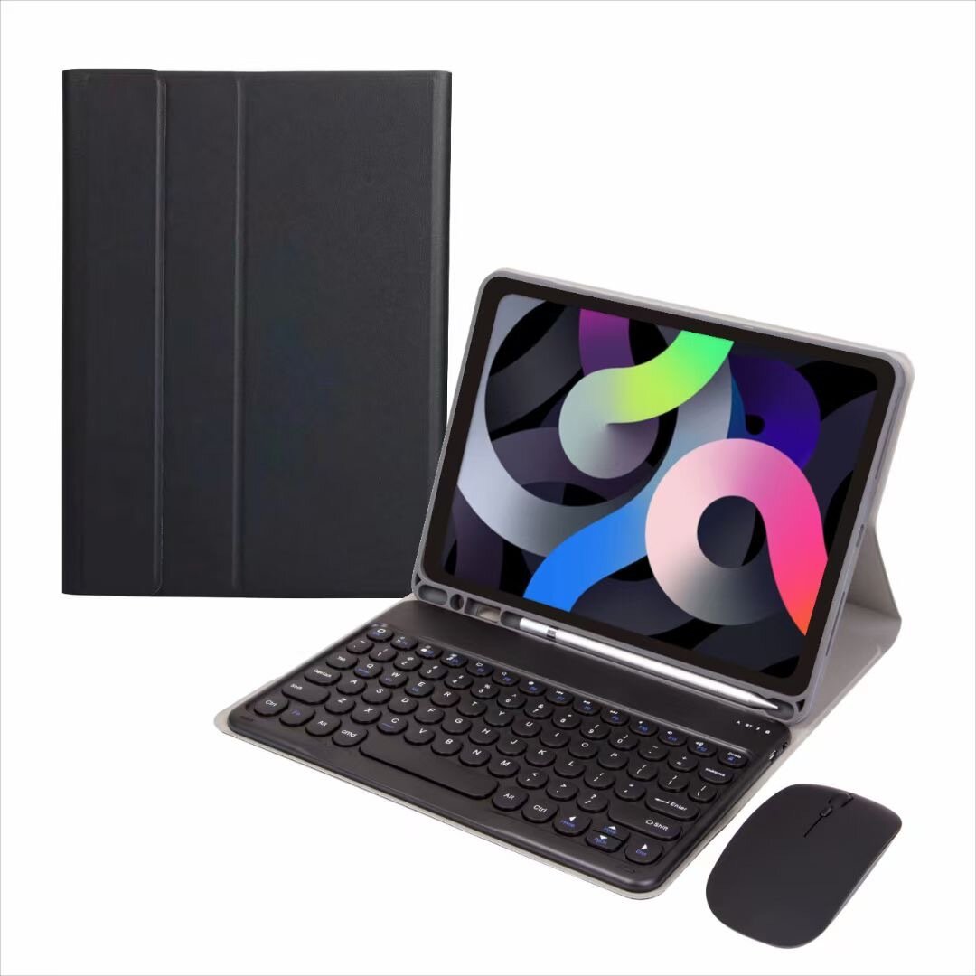 2021 Bluetooth Touch Keyboard для iPad Pro 11, iPad Mini 6, iPad Air4/Air5 [10.9 дюймов] с ручку, кожаный чехол, Round Cap, 12.9 Key, Elegant Black + Black Ordinary
