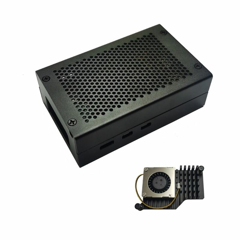 Металлический корпус из алюминиевого сплава Raspberry Pi 5-го поколения -с черным вентилятором радиатора