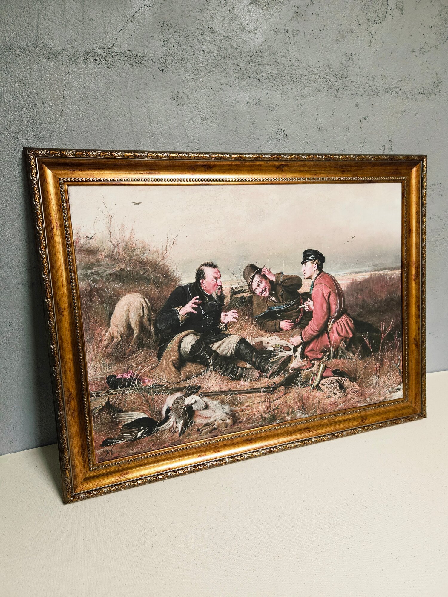 Картина в раме "Василий Перов - Охотники на привале" репродукция, 51х71 см