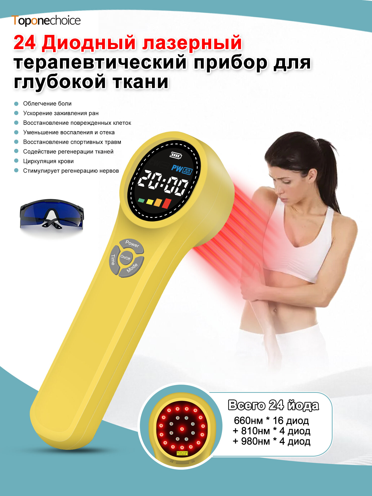 Toponechoice Лазерное устройство 1760 мВт, эффективный домашний уход и расслабление мышечных тканей