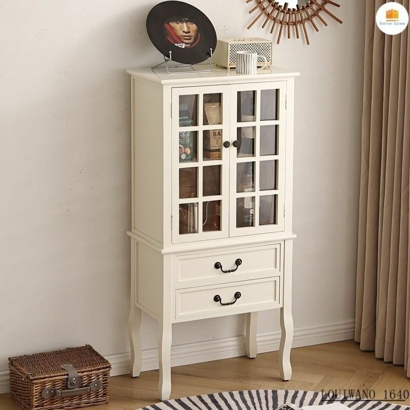 Шкаф-витрина для вина и хранения из массива дерева 60х35х129 см с выдвижными ящиками стильный и функциональный