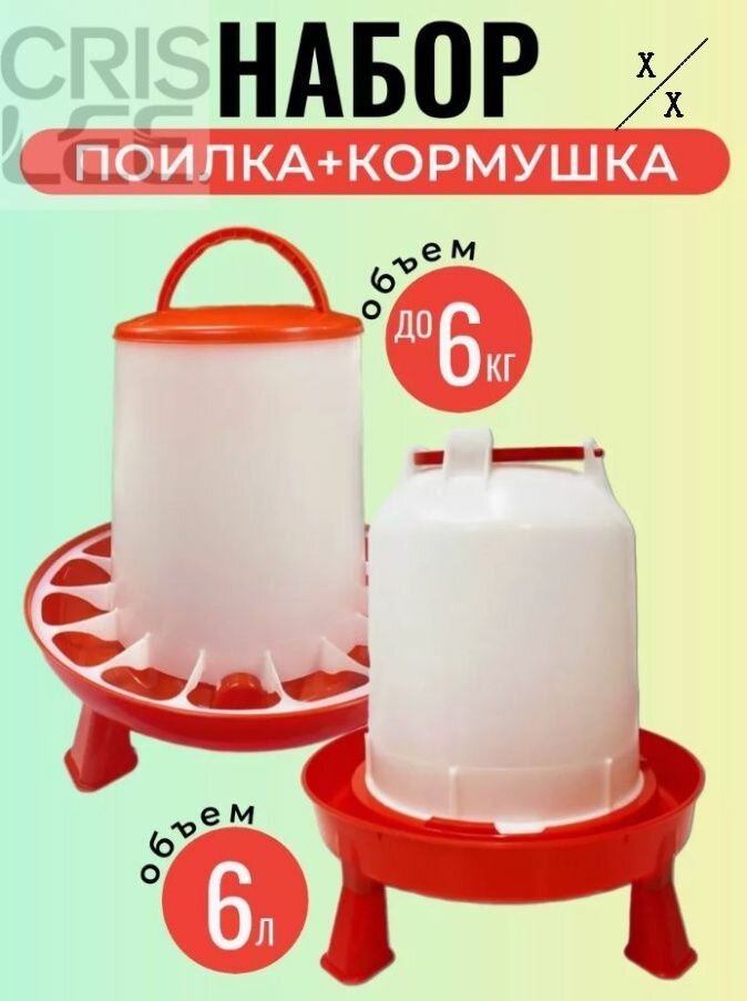 Набор: кормушка до 6 кг и поилка 6 л для кур и цыплят