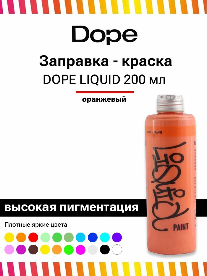 Заправка краска Dope Liquid paint оранжевая 200 мл orange чернила для маркеров и сквизеров, для граффити и теггинга
