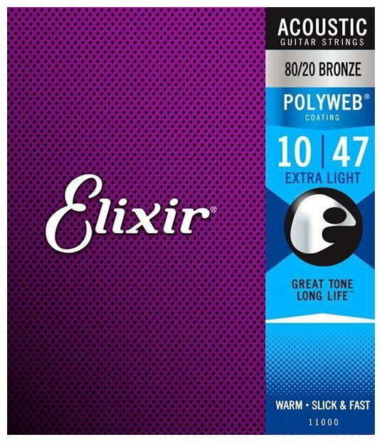 11000 POLYWEB Комплект струн для акустической гитары, Extra Light, бронза 80/20, 10-47, Elixir