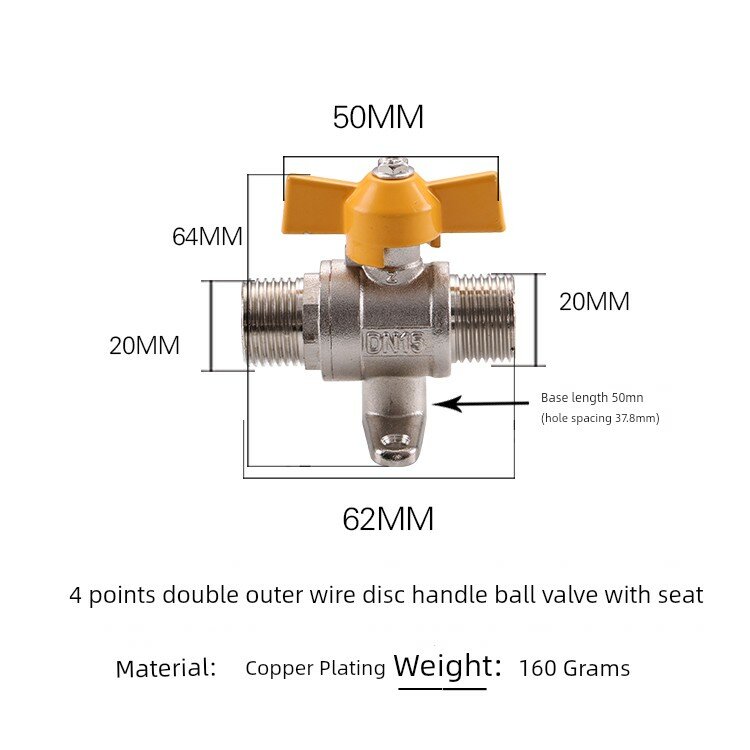 Медный утолщенный газовый клапан, газовый клапан для природного газа, шаровой кран 1/2 дюйма с внутренней и внешней