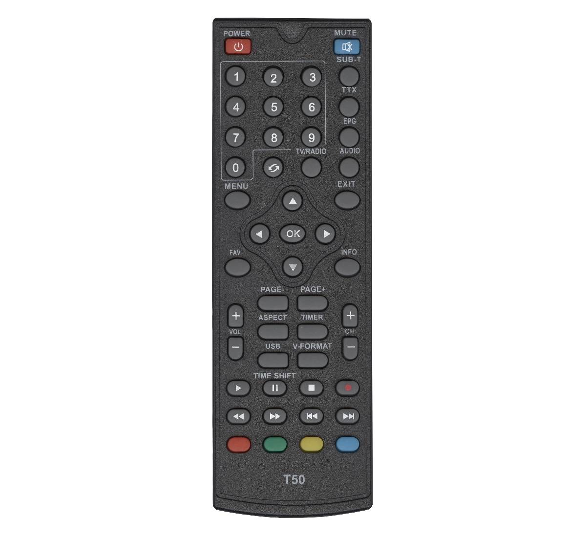Пульт Huayu T50, для DVB-T2 ресивера, Selenga, цвет чёрный, ИК-сигнал