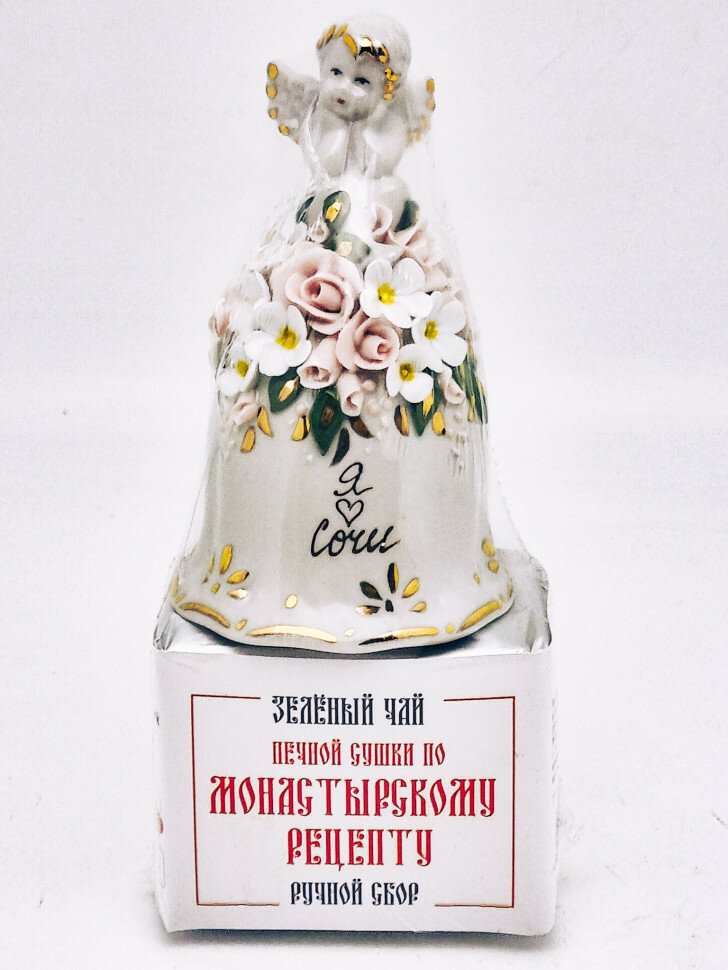 Зеленый чай печной сушки монастырский травник 40гр колокольчик ангел с лепниной коллекционный фарфор