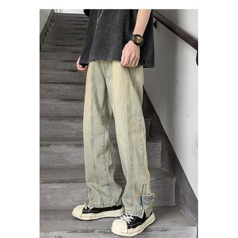 MON Мужские Джинсы Улица Стиральные Потертые ВеснаЧистый цвет прямой Стрейт Деним, Размер_2XL