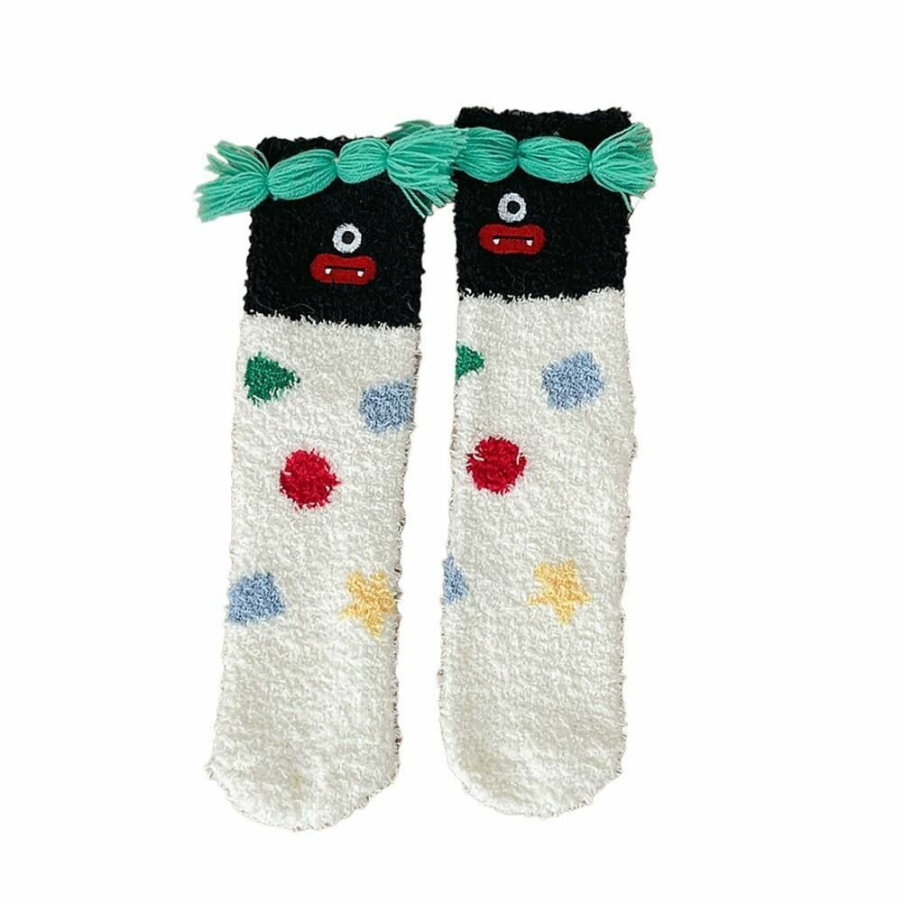 Уютные зимние носки для дома, теплые высокие гольфы с монстрами, смешные пушистые носки для йоги и сна