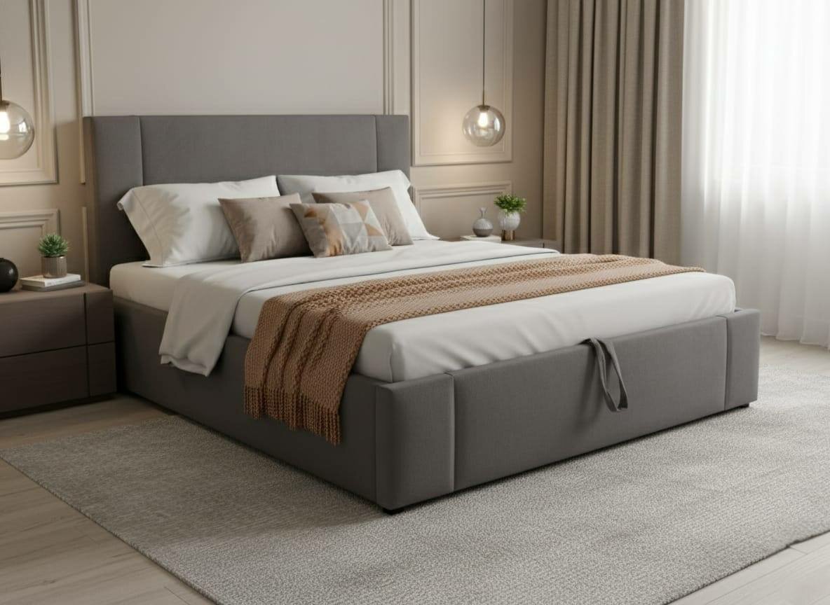 Кровать Boni,180X200 двуспальная с подъемным механизмом, с ящиками для белья, ортопедическое основание, темно-серый