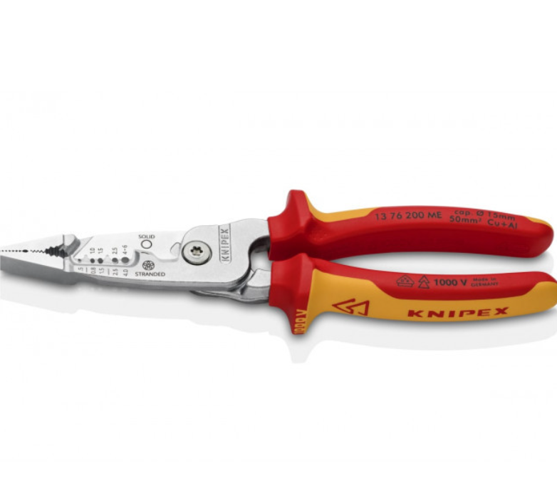 Клещи электромонтажные KNIPEX, 5-в-1, зачистка: 0.75 – 4 / 6 мм², рез: 15 мм / 50 мм², 200 мм, хром, 2-комп диэлектрические ручки, SB