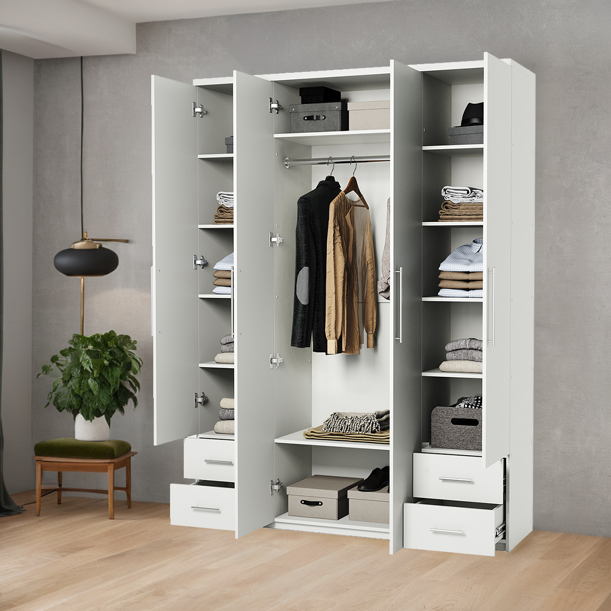 Шкаф четырехдверный Ритм МКЯ2-43 120х60х240 см, распашной, в прихожую, лдсп Белый текстурный