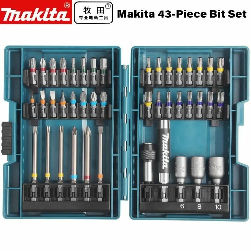 Набор сверл для электрической отвертки Makita B-55697, цветные, прочные, с шестигранной головкой крестообразной формы, 43 шт.