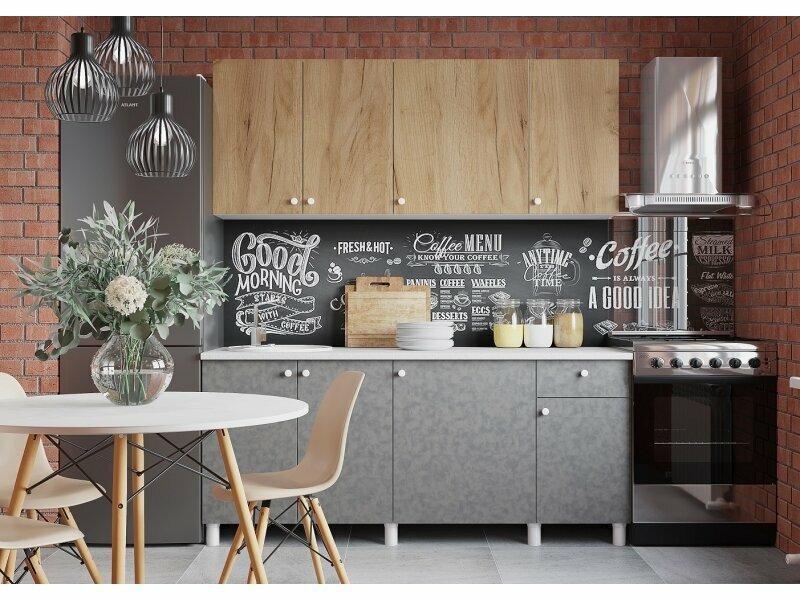 Кухня Эталон POINT 180, 180 см x 220 см x 60 см, ЛДСП, роликовые направляющие, белый/крафт золотой бетон