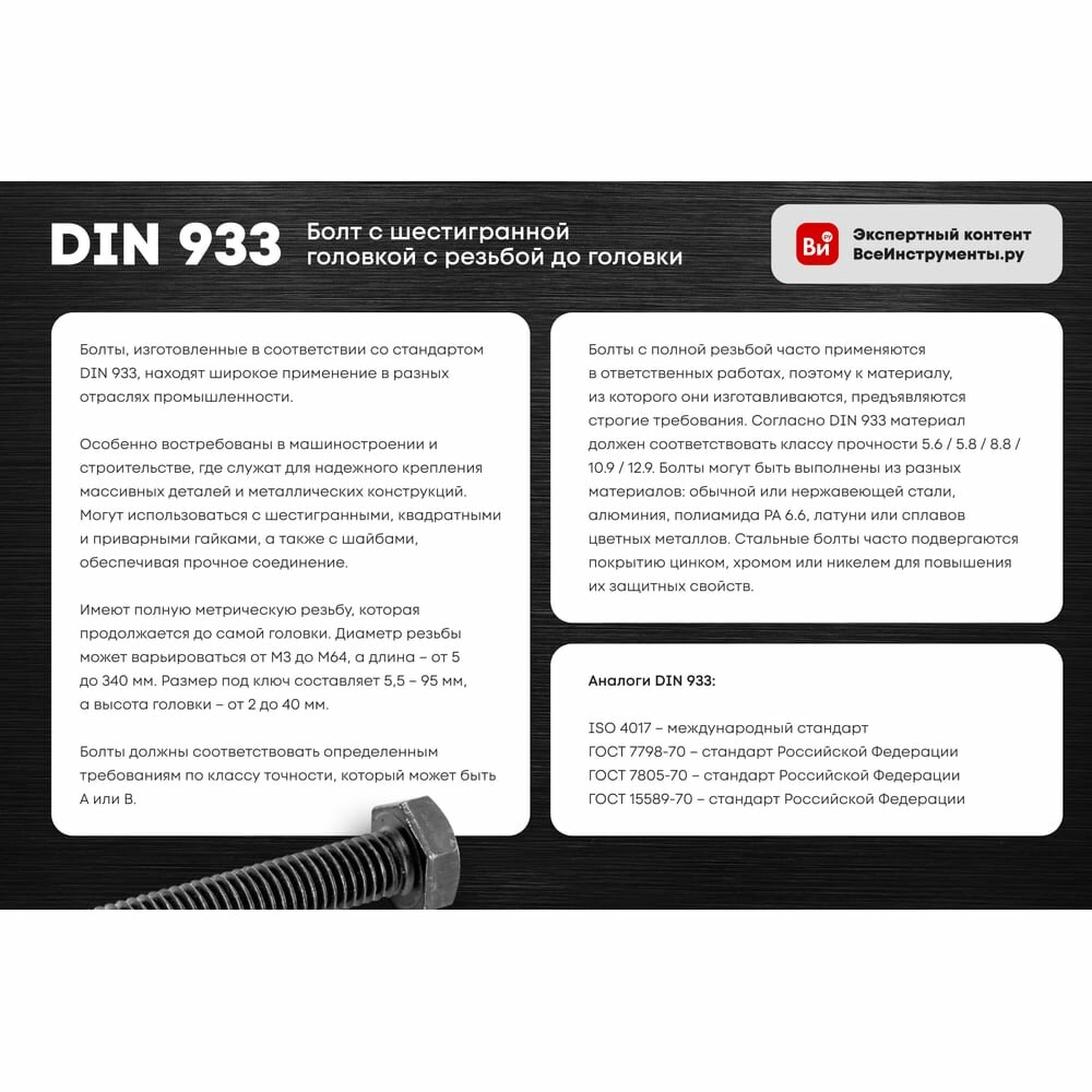 Болт STARFIX М12x40 шестигр, нерж. сталь А2, DIN 933, 50 шт. в уп. SM-20805-50 — фото 1
