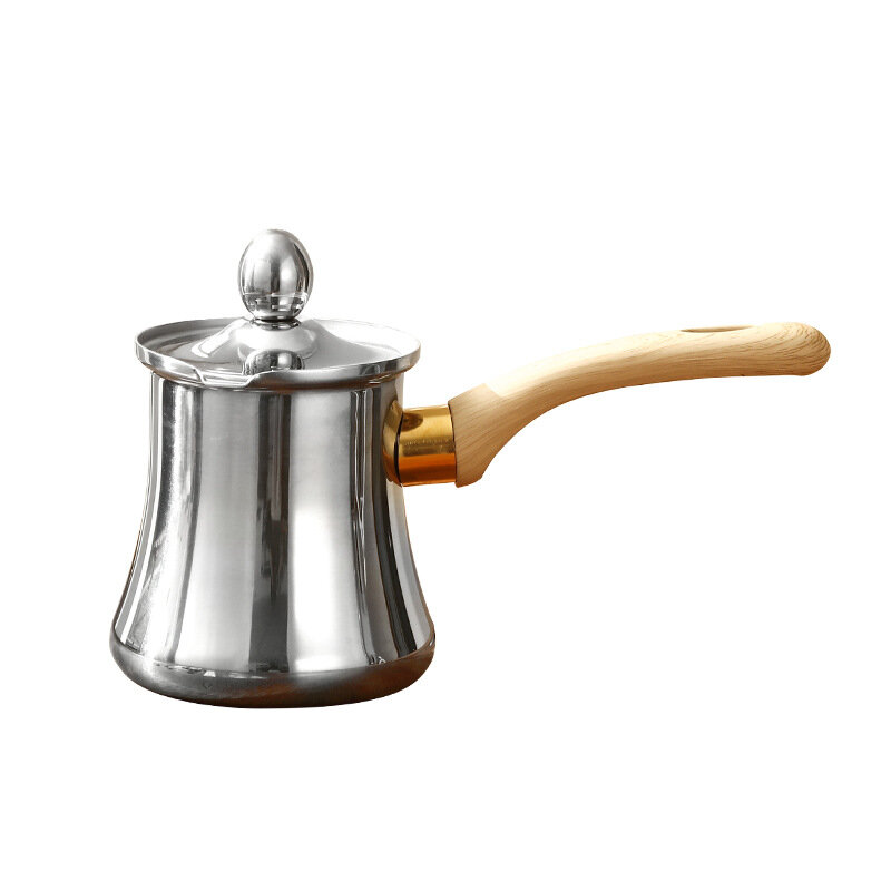 Кофейник из нержавеющей стали в винтажном стиле с деревянной ручкой, набор из трех предметов, чашка для латте-арта, чашка для шоколадного масла с ушком, чашка для кофе