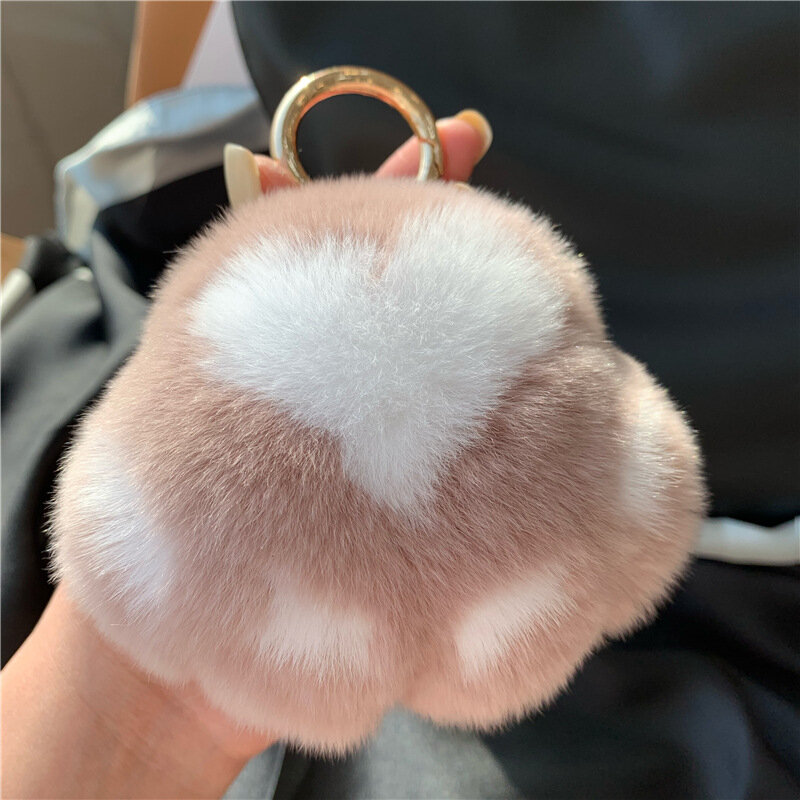 [Маленькая кошачья лапка] Ключница из натурального меха рекса, милый плюшевый шарик, украшение для сумки, подарок на день рождения