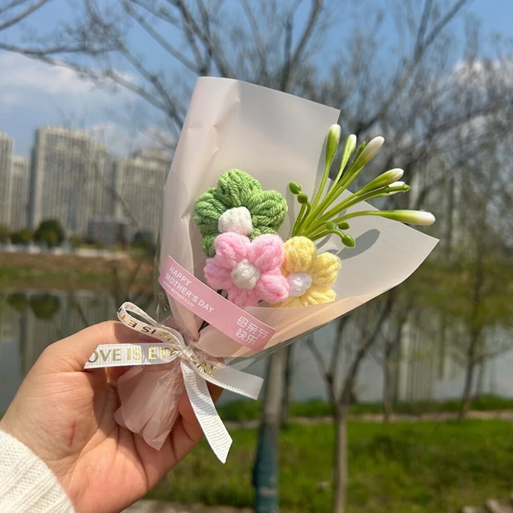 Вязаные мини-букеты цветов, 1 шт. Pink