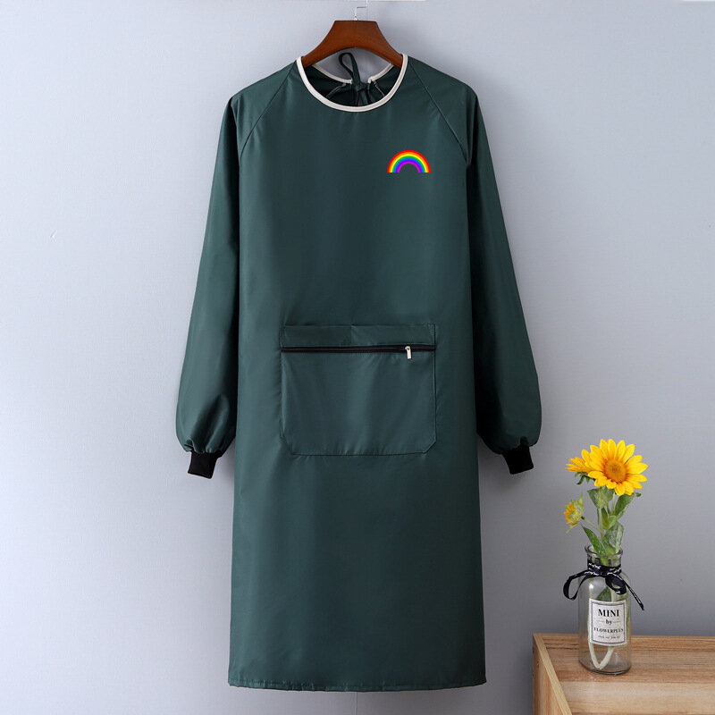 Водонепроницаемый фартук для мужчин и женщин, ПВХ, маслостойкий, для домашней кухни, взрослый, с длинными рукавами, мультяшный фартук с карманами, логотип, оптовая продажа