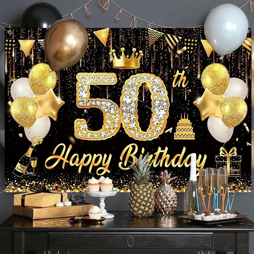 Баннер на 50-й день рождения, чёрное золото