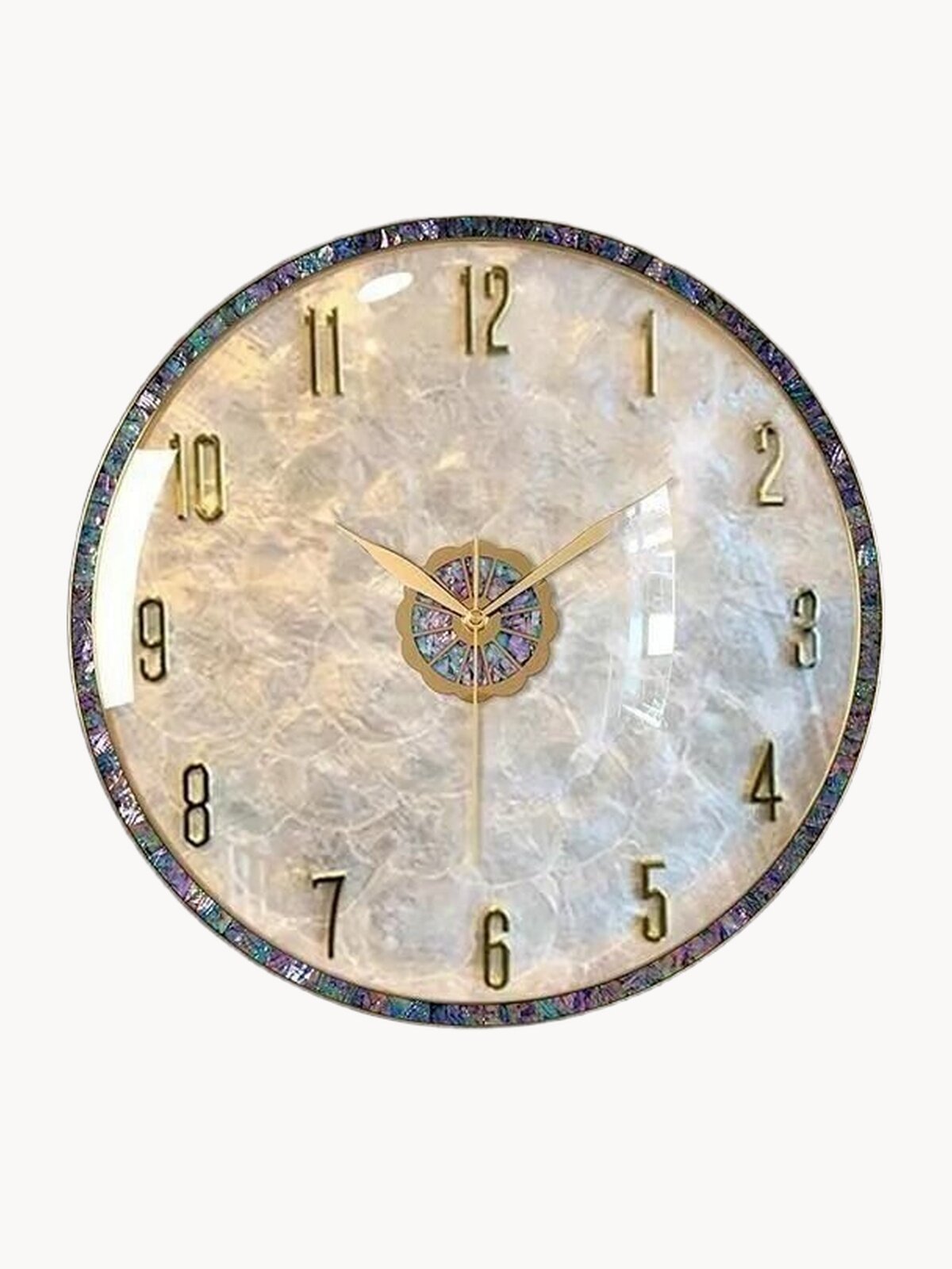 Легкие роскошные бесшумные настенные часы, изысканная латунь + раковина из морского ушка, 35*35см