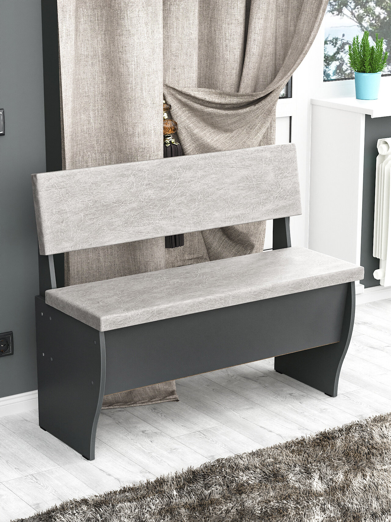 Скамья №2 для кухни с ящиком и спинкой