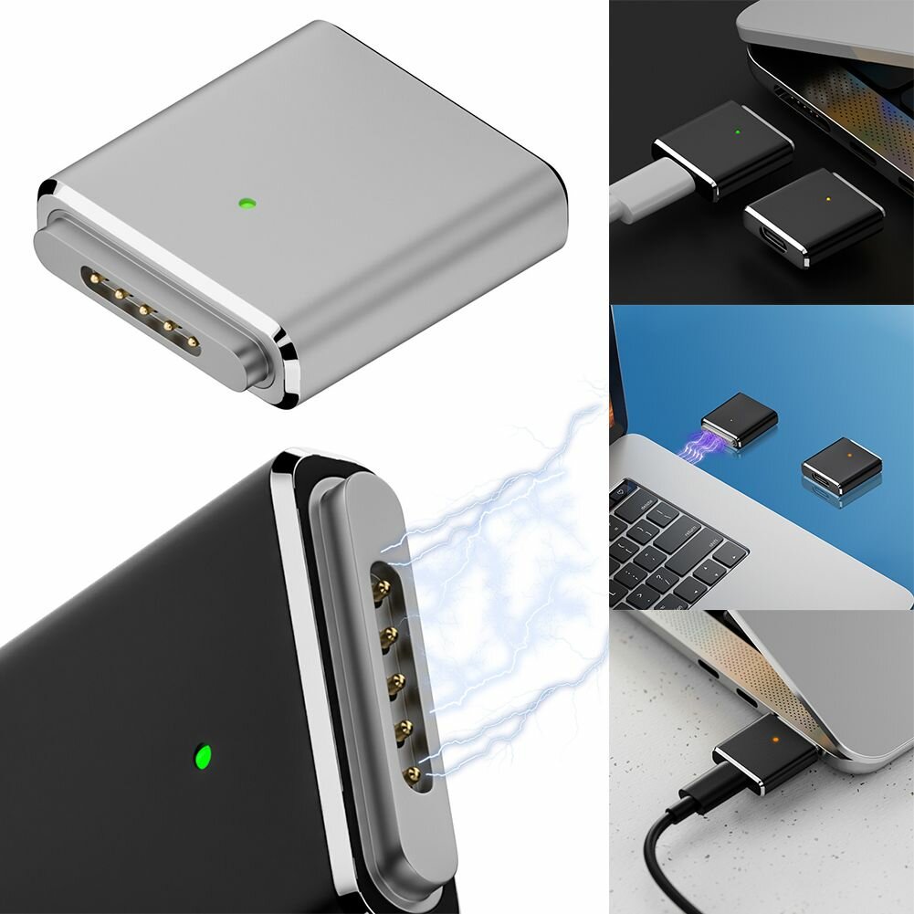 Переходник USB-C м/ж MagSafe 3, PD3.1, 100 Вт, LED-индикатор, алюминий
