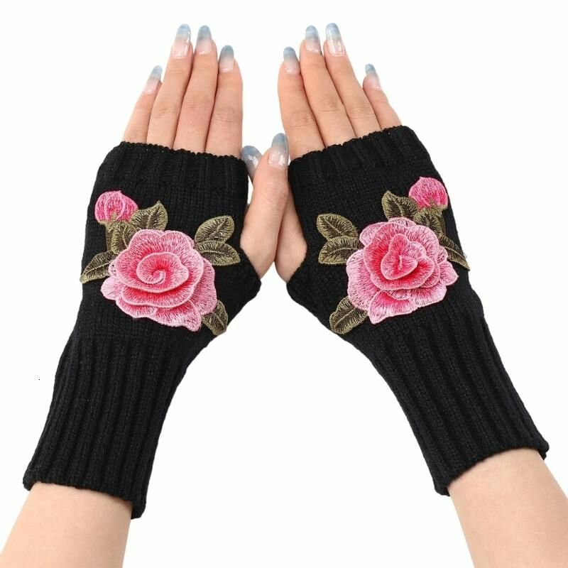 Элегантные короткие перчатки с вышивкой, - 1