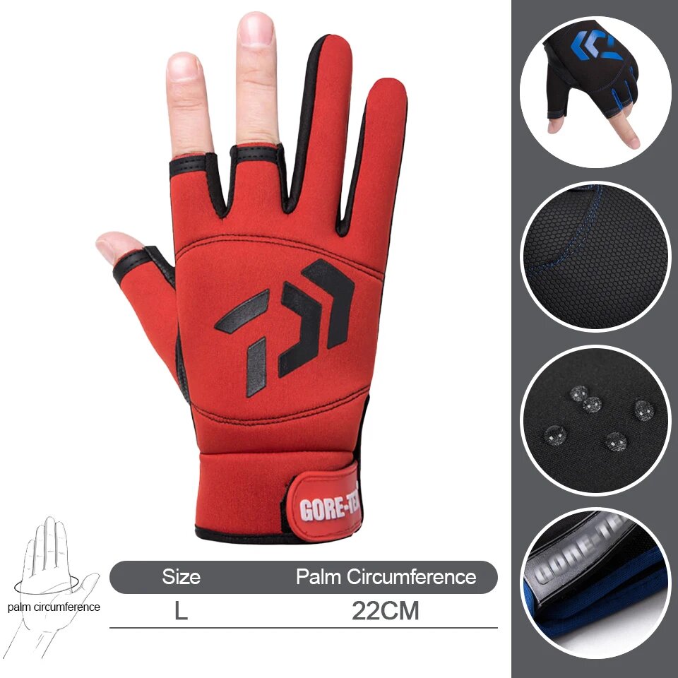 Рыболовные перчатки Pesca неопреновые кожаные Красный, L, Type G-Red