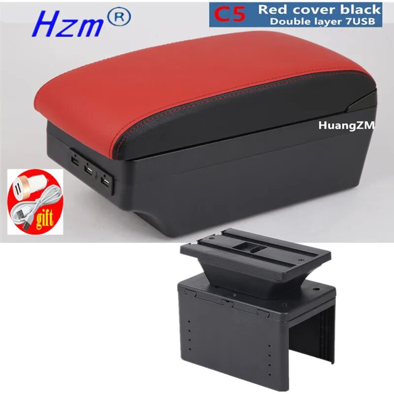 Подлокотник для Audi 80 100 200 A4 A3 A2 v1, центральная консоль, кожаный контейнер для хранения, содержимое, аксессуары, украшение для стайлинга автомобиля C5 black border 7USB